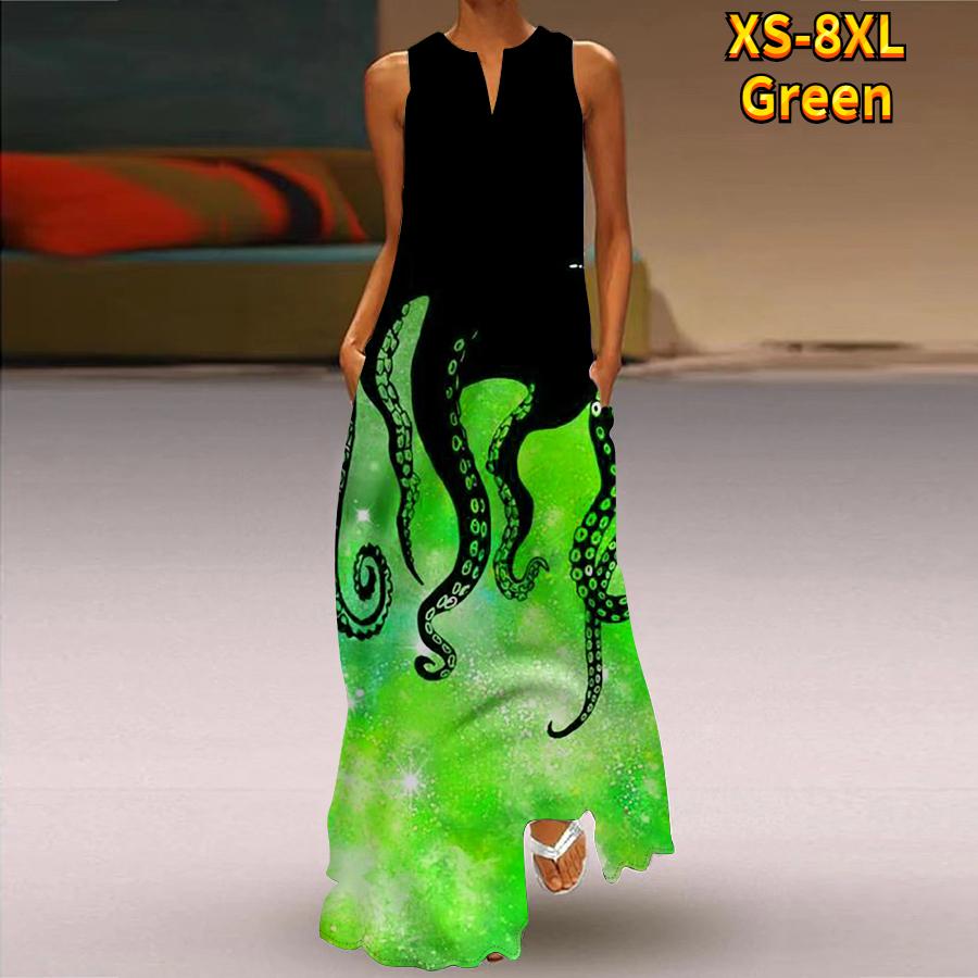 Buy Maxi Long Dress Sleeveless Flower Colorful Sea Water and Black ...