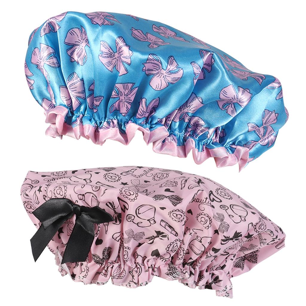 2pcs Shower Cap Double Layer Printing Waterproof Washable Hair Caps ...