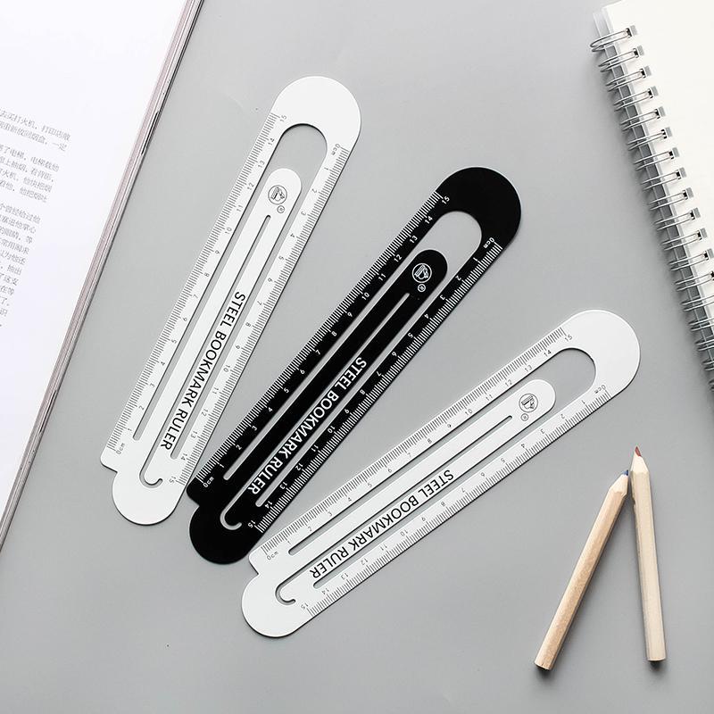 Buy 12cm White Black Steel Bookmark Ruler Pocket Protractor Ruler Metal ...