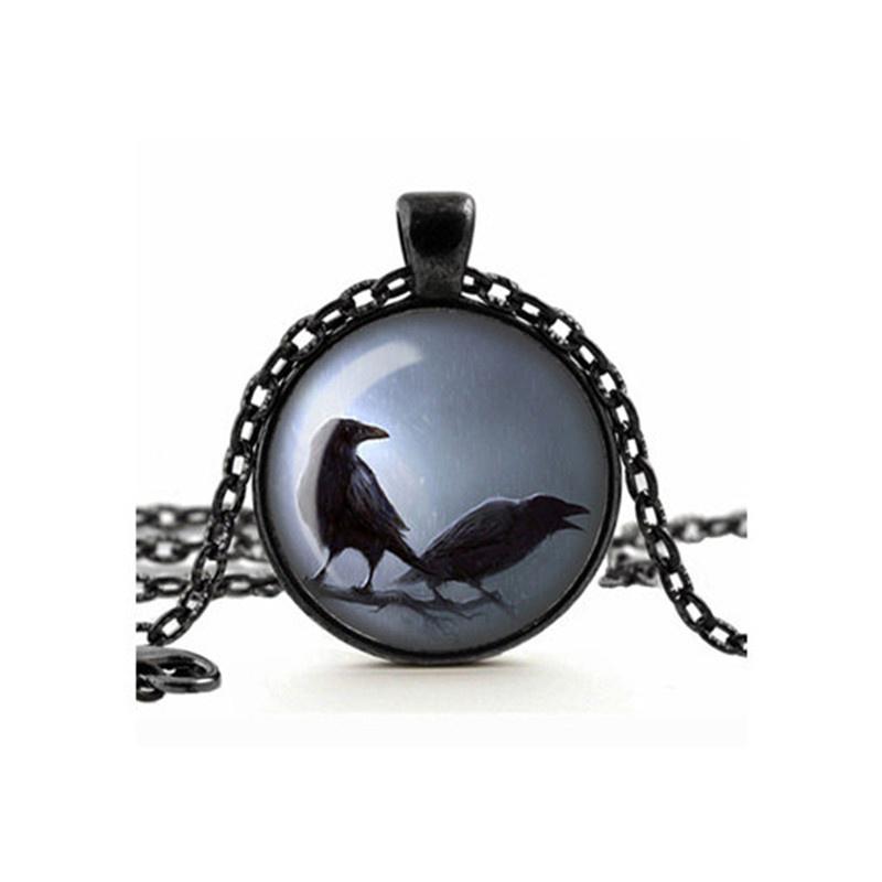 Buy Gothic Raven Necklace, Crow Pendant, Glass Cameo Cabochon, Pair of ...