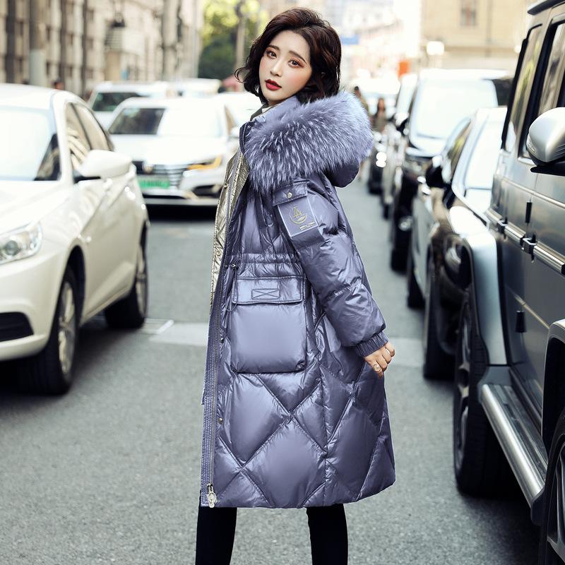 Buy Women Winter Down Jacket With Zipper Fur Collar Hooded Parka Coat Warm Long Female Coat at ...