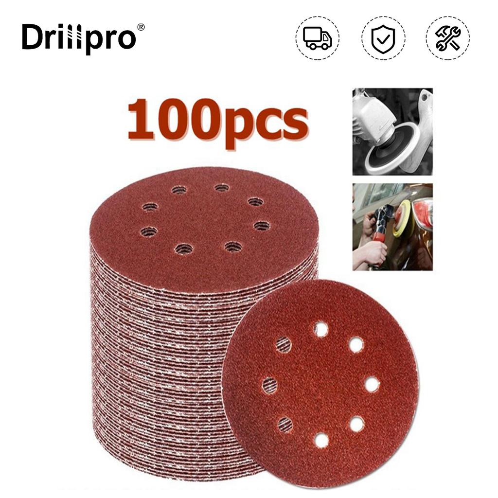 Buy Drillpro 100pcs 125mm Hook Loop Sanding Discs Orbital Sandpaper ...
