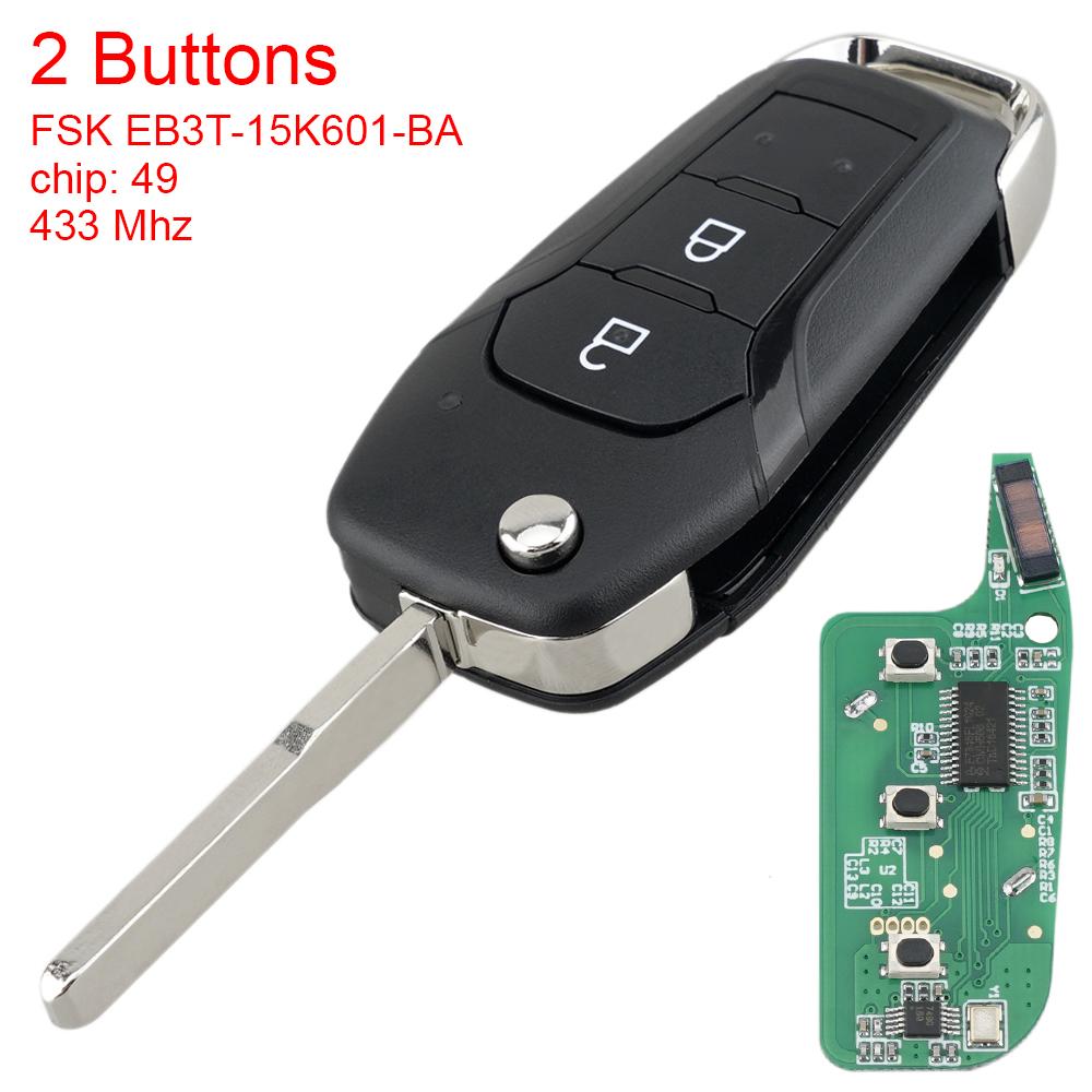 Buy 433MHz FSK EB3T-15K601-BA 2 Buttons Flip Smart Car Remote Key with ...