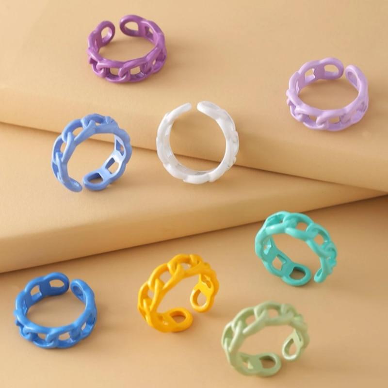 Buy Fashion Geometric Colorful Chain Design Ring For Women Girls Candy ...