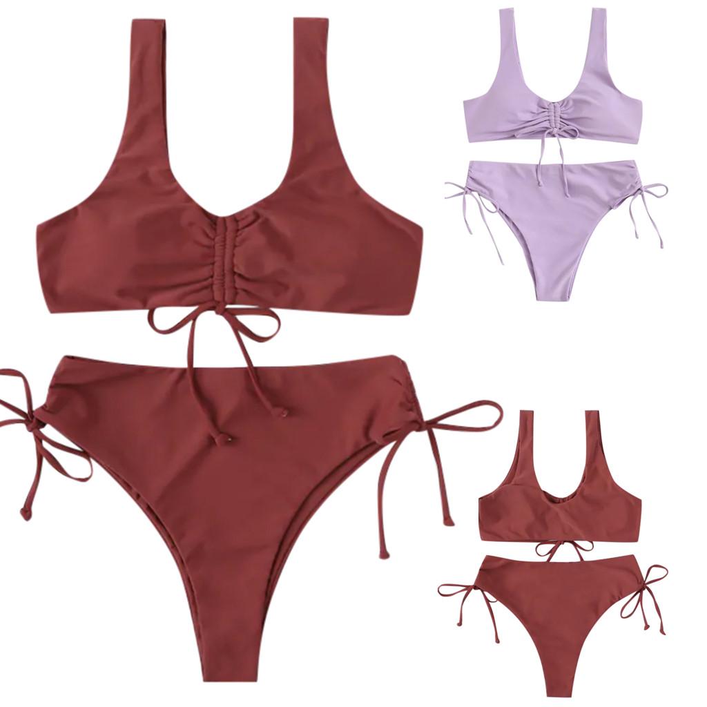 Buy Women Soild Push-Up Padded Bra Beach Bikini Set Swimsuit Beachwear ...