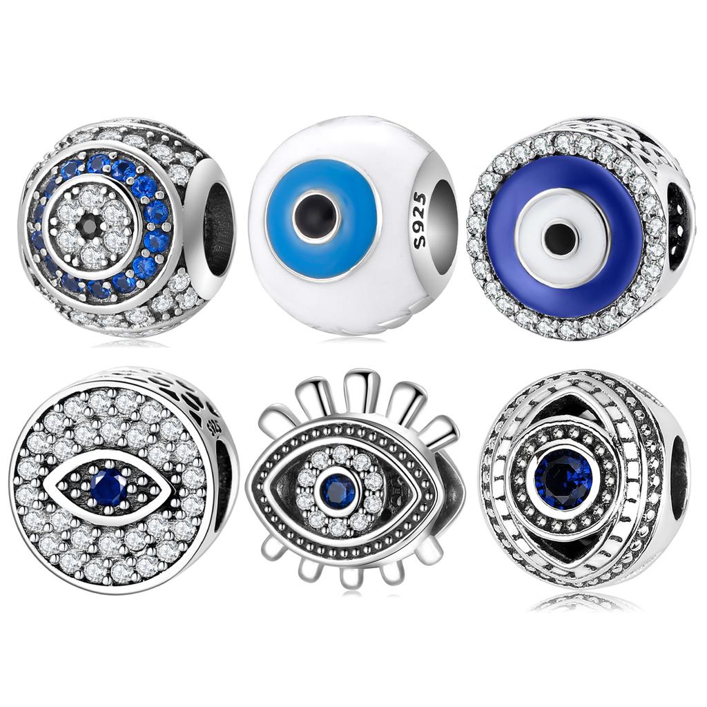 Buy Bracelet Diy Blue Zircon Hollow Bead Turkey Eye S925 Sterling ...