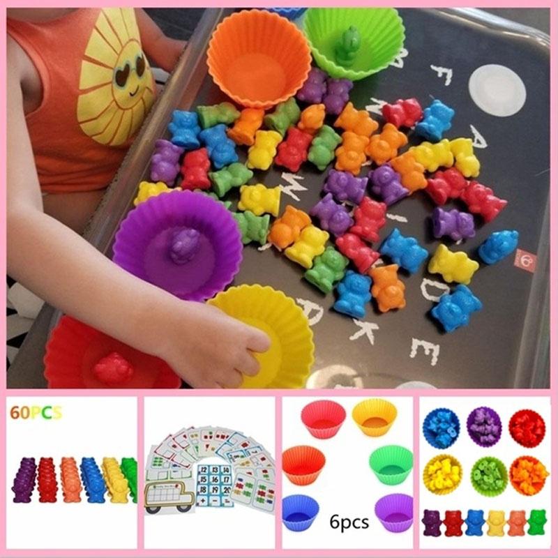 1Set Counting Bears with Stacking Cups Montessori Rainbow Matching Game ...