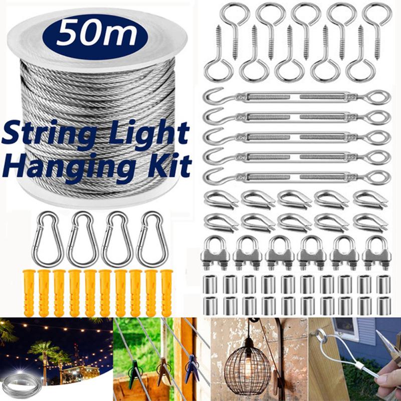 Buy String Light Hanging Kit Stainless Steel Steel Wire Rope Heavy Duty ...