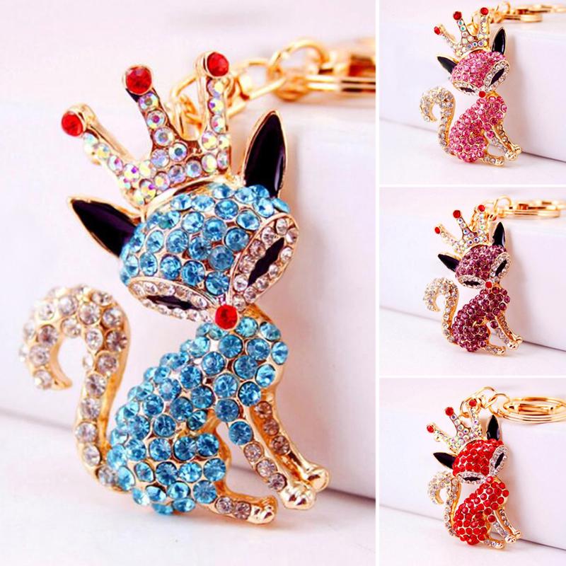 Buy Creative Crystal Crown Small Fox Keychain Cute Women Bag ...