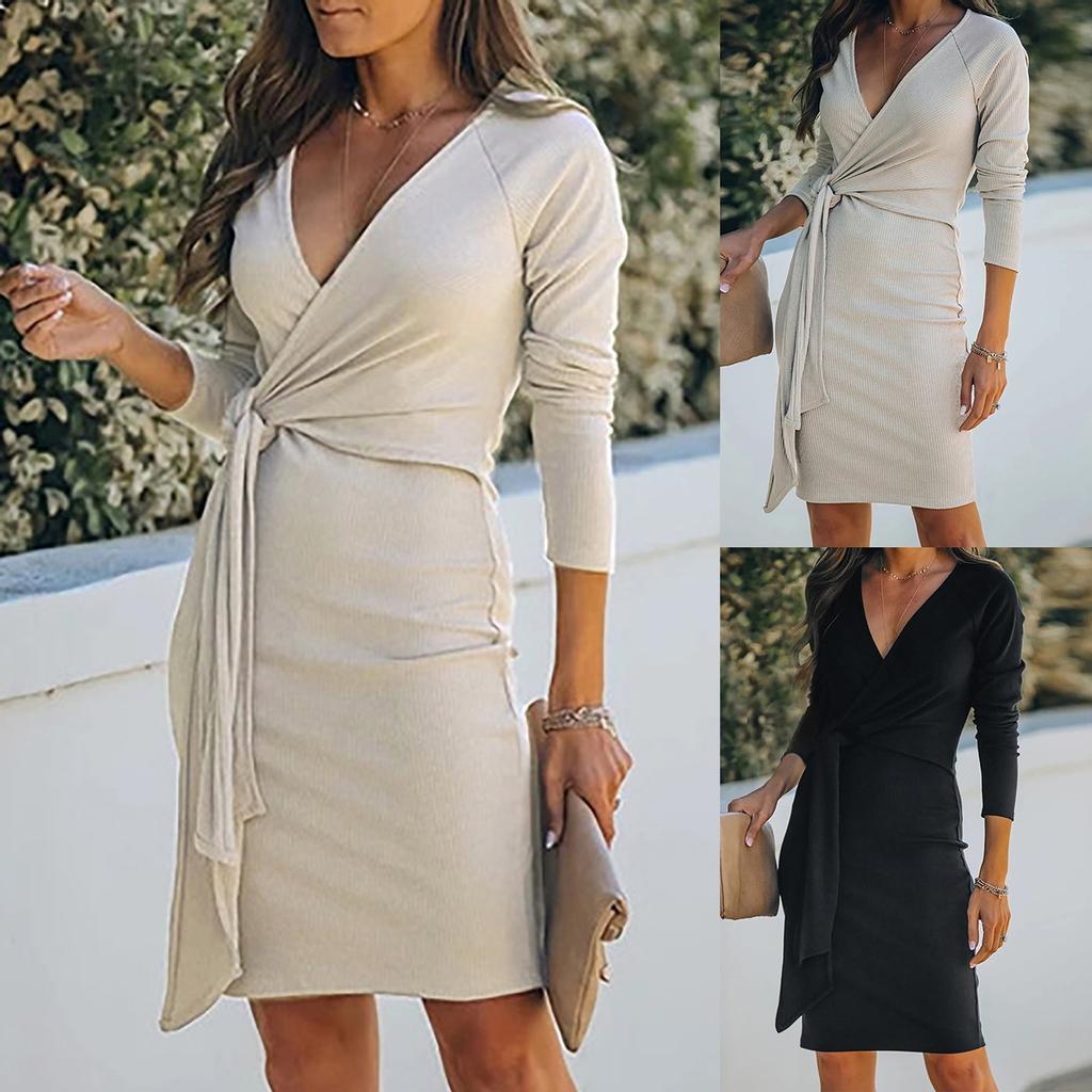 Buy Fashion Womens Ladies Deep V-Neck Long Sleelve High Waist Sashes ...