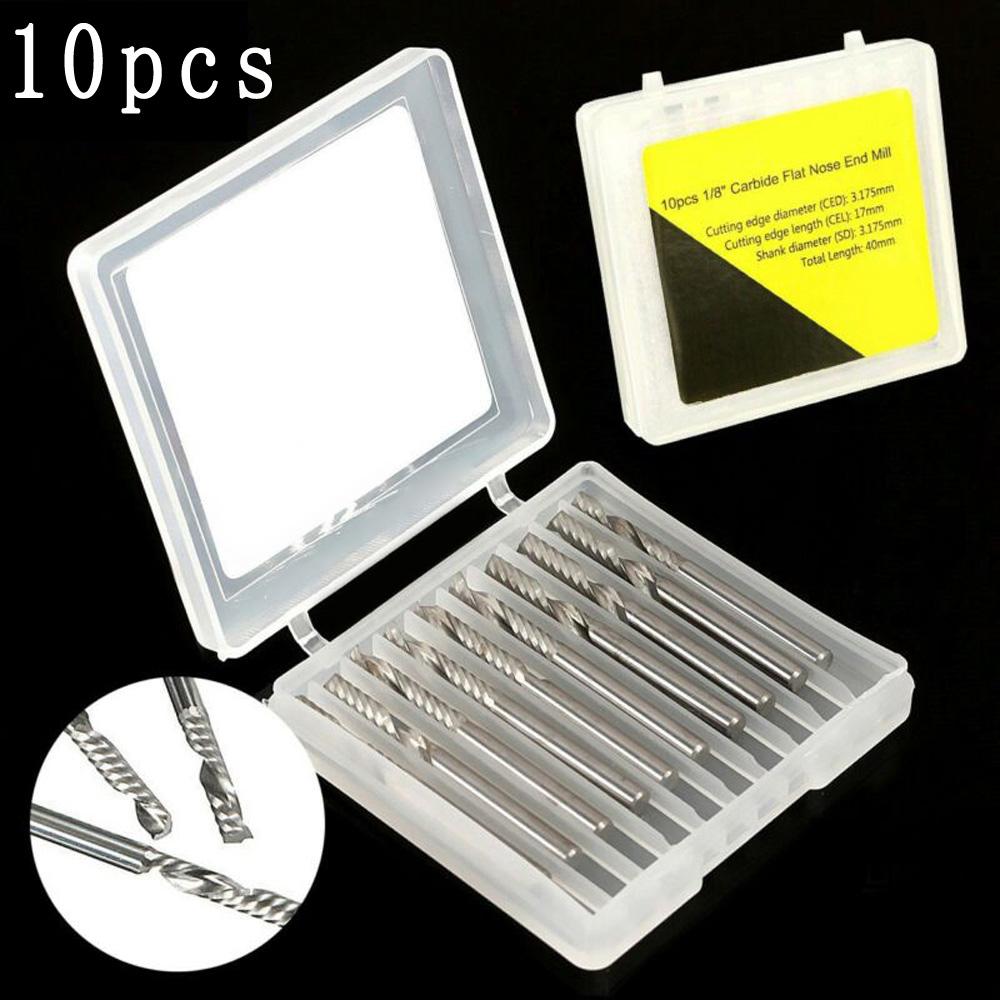 Buy 10pcs/Set 1/8 Inch Carbide Flat-bottom End Mill CNC Milling Drill ...