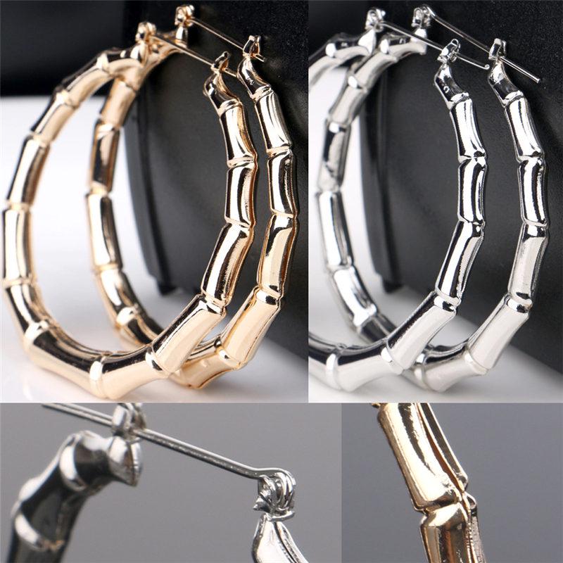 New Fashion Silver/Gold Color Party Exaggerated Bamboo Section Big Round Hoop Circle Earrings ...