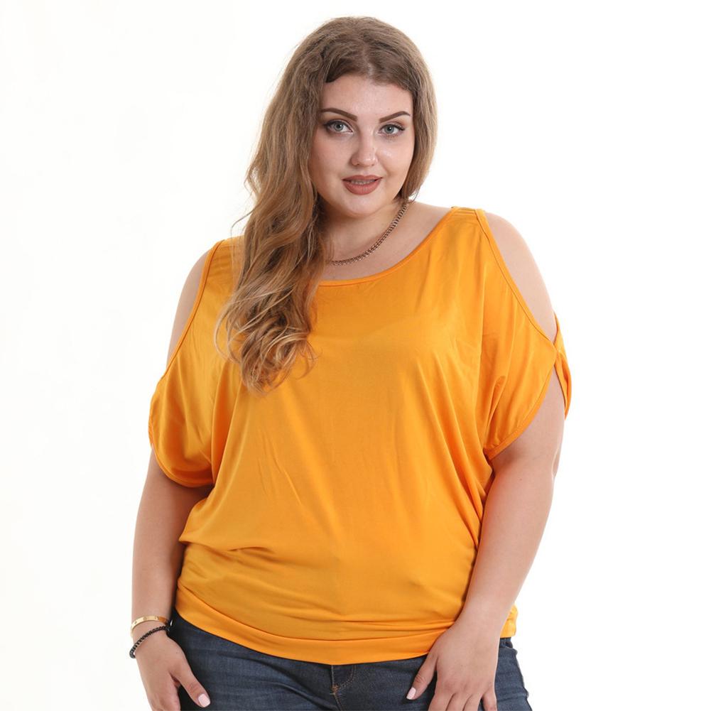 Buy Solid Color Tops Women O-neck Cold Shoulder Plus Size Loose Tees T ...
