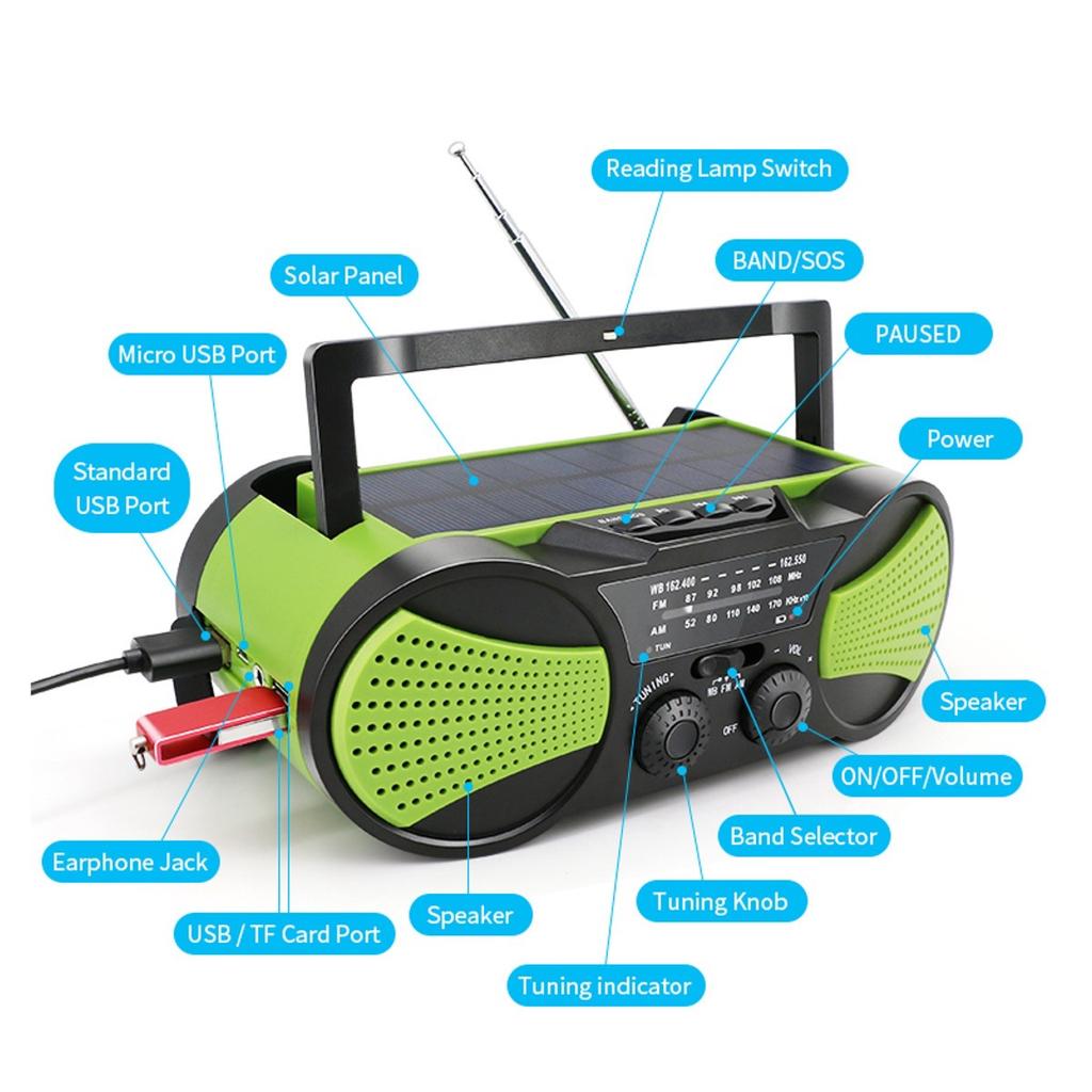 Crank battery operated radio/speaker