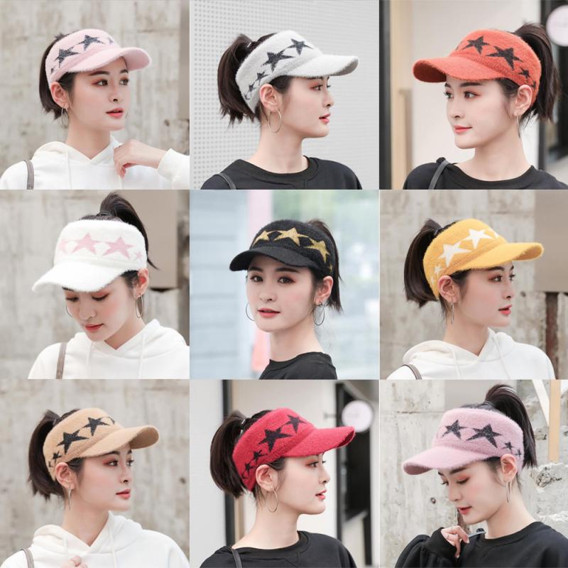 Buy Women Autumn Winter Baseball Cap Solid Color Knitting Hollow Top ...