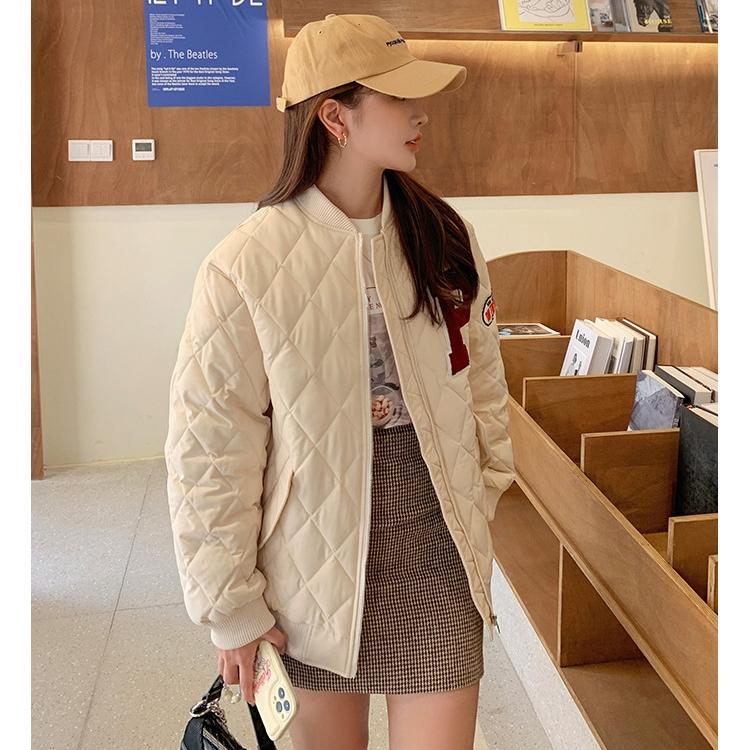 Buy Thickened Rhombus Baseball Coat Jacket Loose Cotton Cotton Padded ...