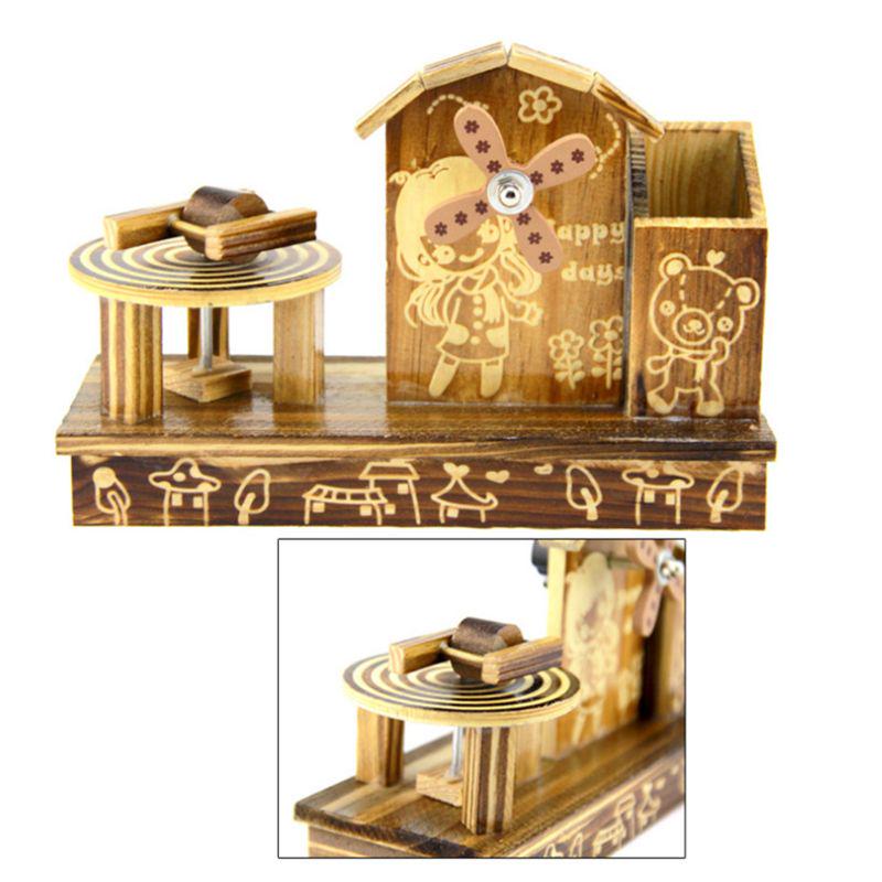 Wooden House Windmill Music Box Desktop Ornaments Home Decoration ...