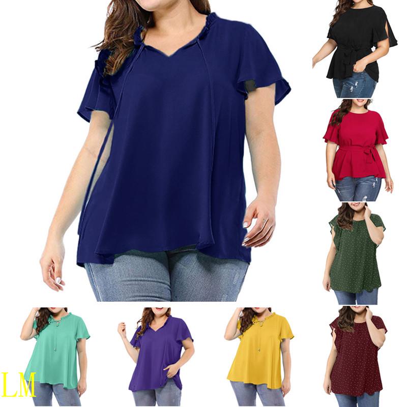 Black Friday Women's Fashion Solid Color Plus Size Short Sleeve Shirt ...