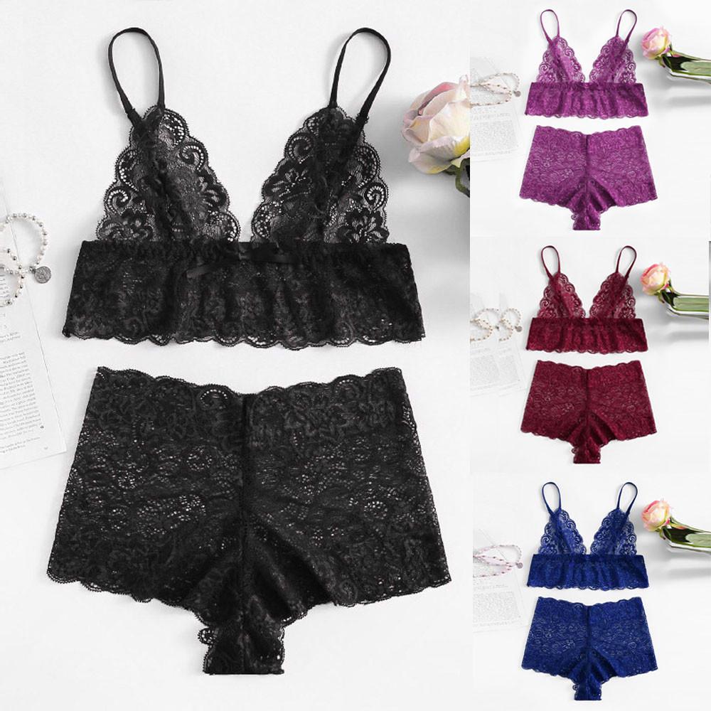 Popular Women Plus Size Eyelash Lace Babydoll Sexy Bra Lingerie Set ...