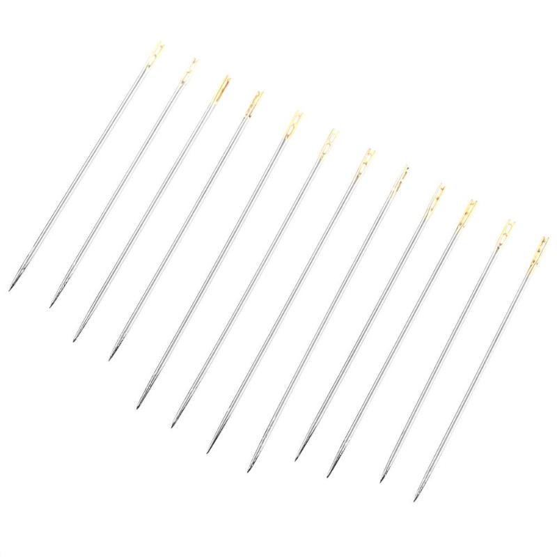 Buy 12pcs/set Steel Blind Needles Self-threading DIY Needlework ...