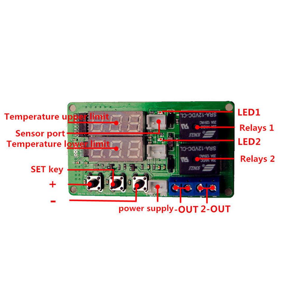 Buy 12V High Precision Thermostat Digital Dual Relay Alarm Thermometer ...