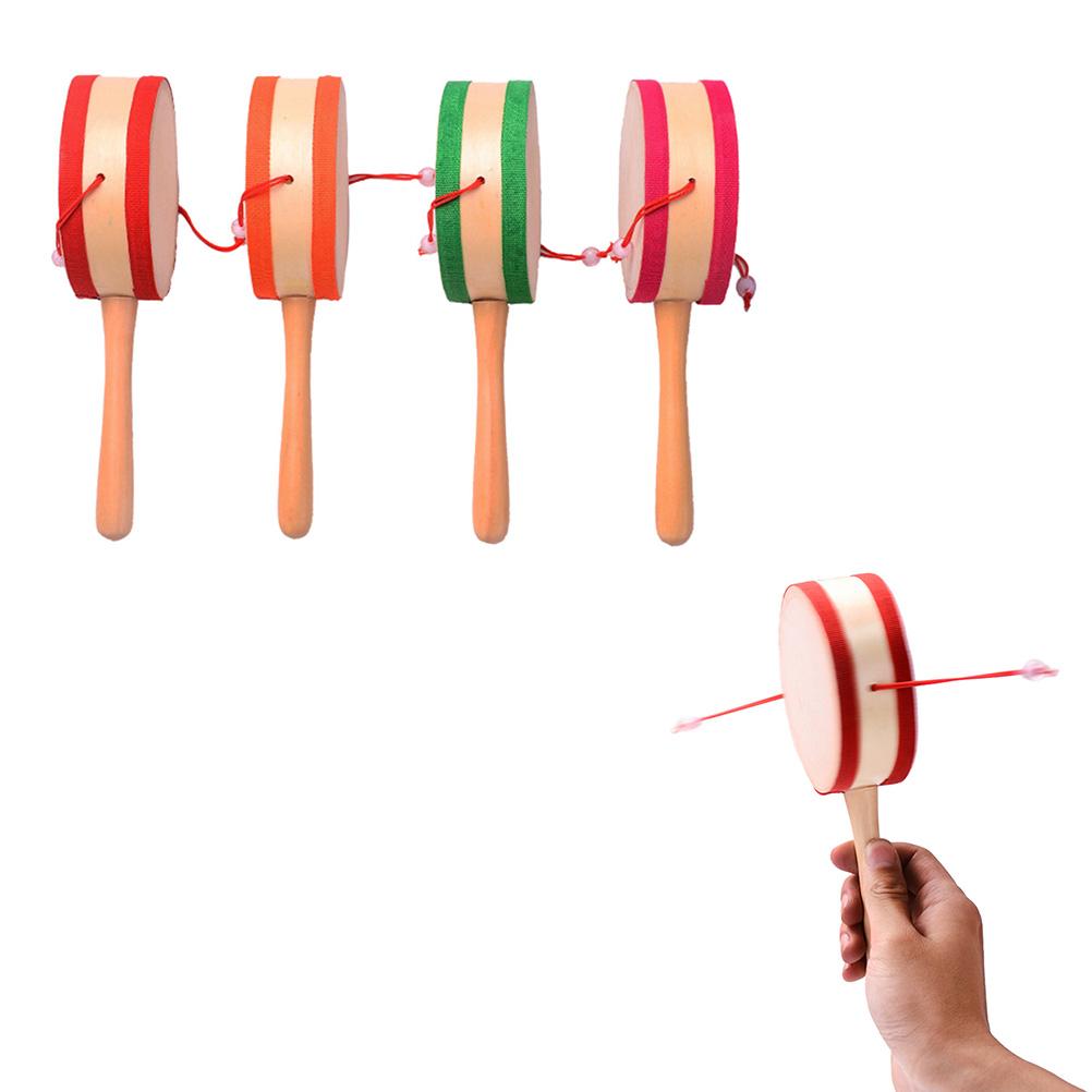 2 Pcs Rattle-drums Wooden Red Handle Plane Drumhead Traditional Toy ...