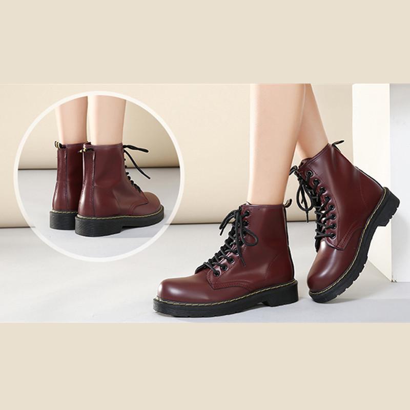 LAKESHI New Women Boots Lace Up Ankle Boots Winter Fur Women Motorcycle ...