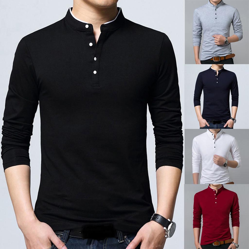 Buy Patisa Men's Fashion Stand Collar Long Sleeve T-Shirt Top ...