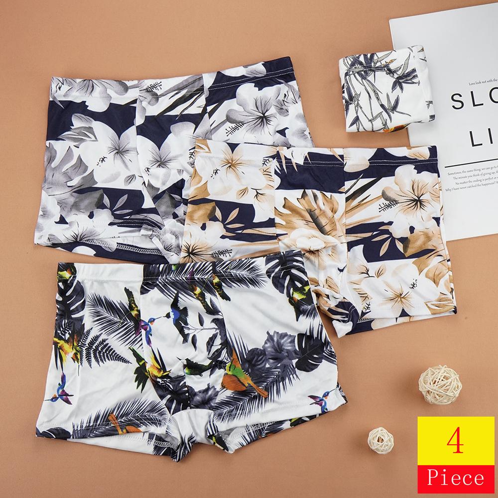 Buy 4pcs L-4XL Men's Boxer Flower Elastic Breathable Briefs Man ...