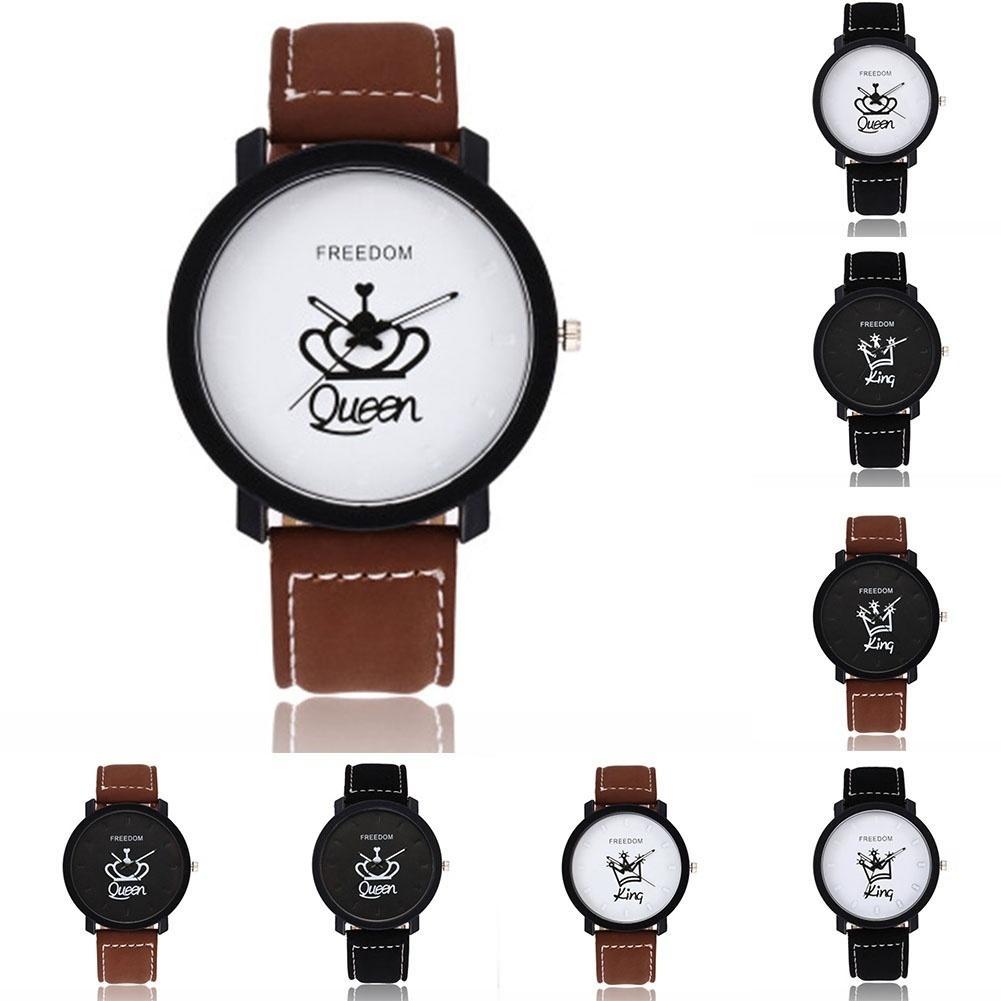 Buy Fashion Exquisite King and Queen Crown Quartz Watch for Women Men ...