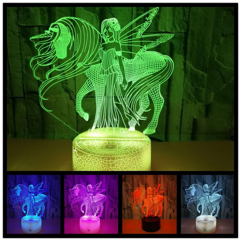 3D Unicorn LED Night Light Colorful Bedside Lamp Bedroom Decor Gift for ...