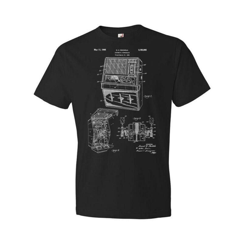 Automatic Juke Box Patent Shirt Recording Studio Tee Black Cool Cartoon ...
