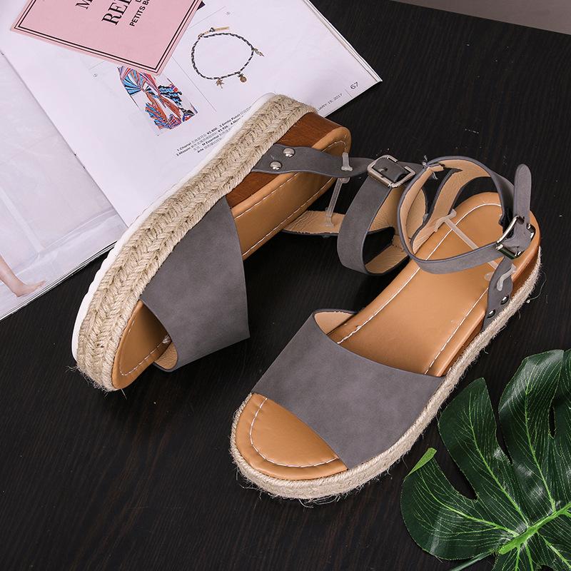 Buy Wedges Shoes Of Women Summer 2022 Leopard Open Toe Flat Roman ...