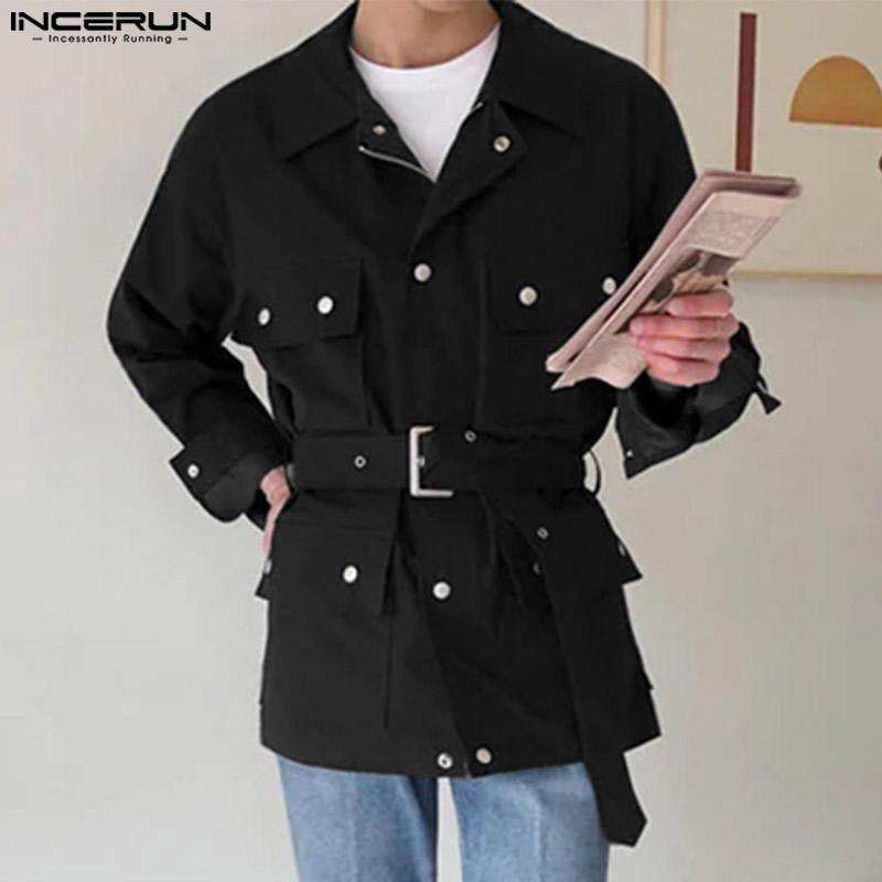 Buy INCERUN Men Autumn Winter Wind-Proof Multi-Pocket Outdoor Jacket ...