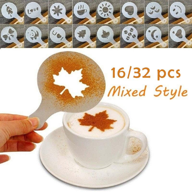 Buy 16 PCS/ Set Coffee Mold Fancy Coffee Printing Model Foam Spray Cake ...