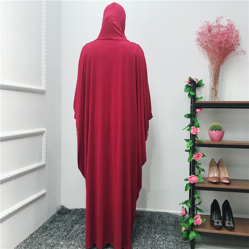 Buy Women Muslim Dresses Solid Color Headgear Mosque Bat Sleeve Robes ...