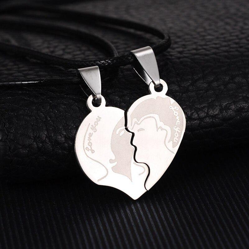 Buy Fashion Lover Kissing Couple Necklace Leather Chain Necklace ...