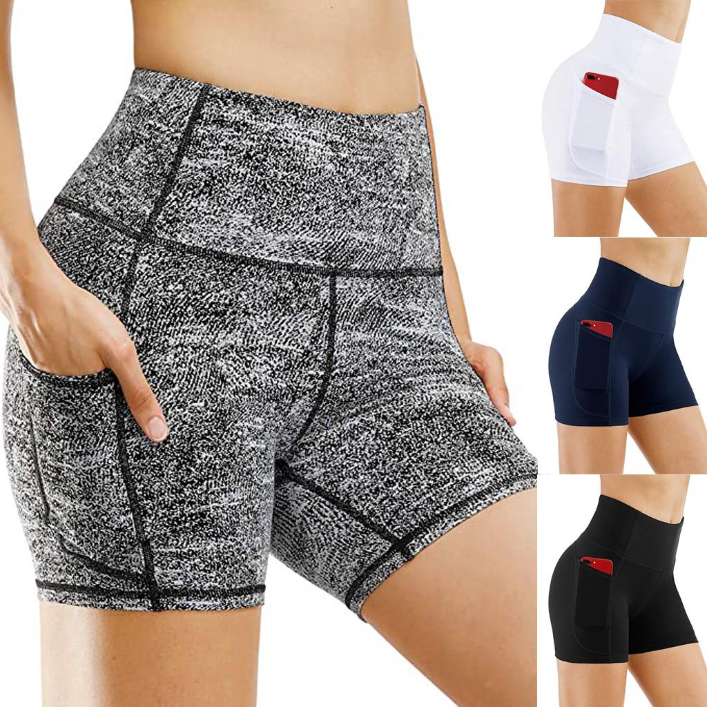 Buy [KB] Women's Solid Sport High Waist Yoga Pocket Short Training ...