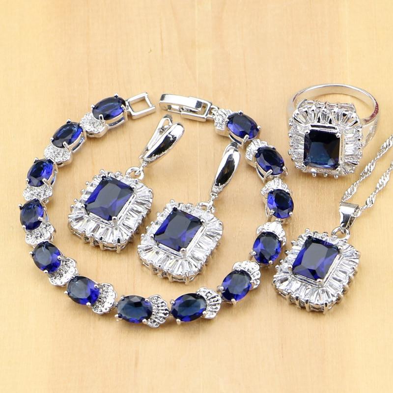 Buy Square Blue Cubic Zirconia Jewelry Silver Color Jewelry Sets Women ...