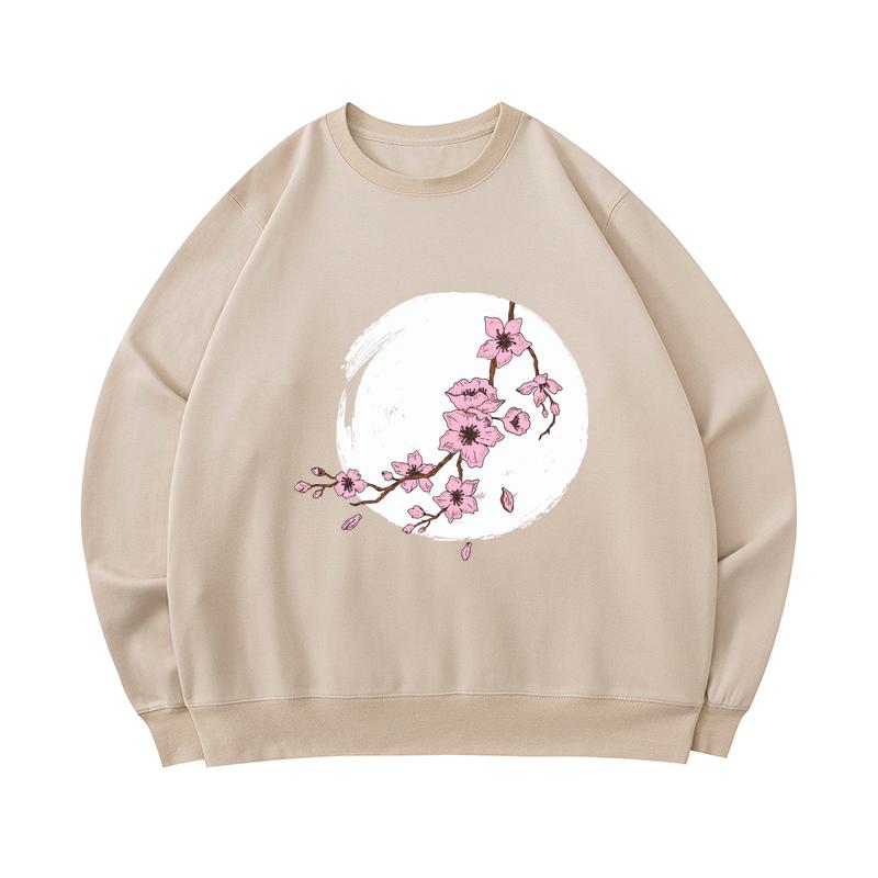 Buy Men's 300 GSM 100% Cotton Sweatshirt Beautiful Cherry Blossoms Moon ...