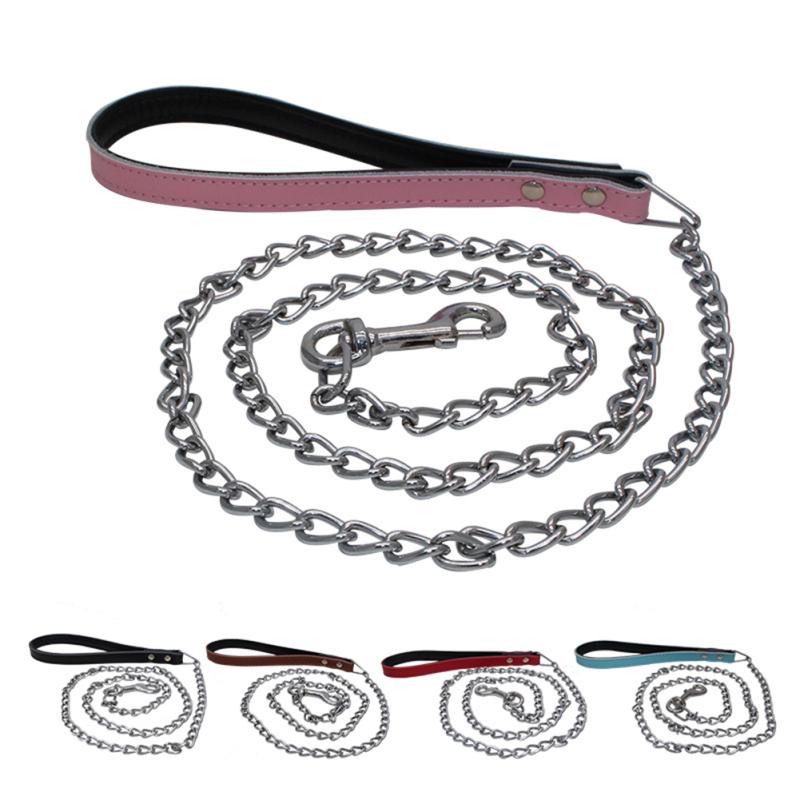 Cheap Comfortable Leather Handle Iron Chain Pet Traction Rope Anti-Bite ...