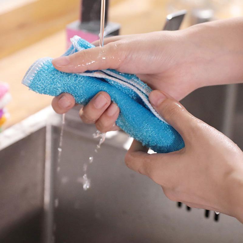 Buy 1PC Cleaning Cloths Double Thickness Bamboo Fiber Dish Cloth Home ...