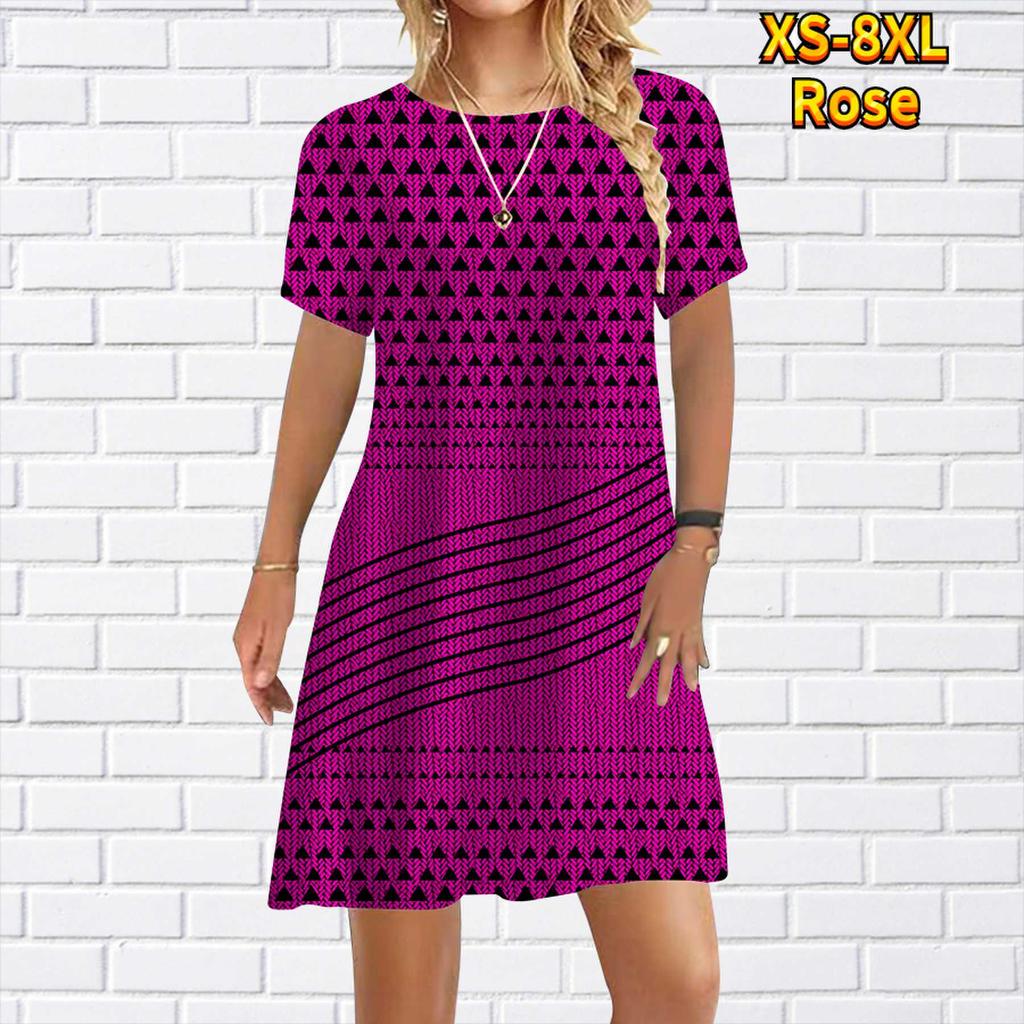 Fashion Womens Solid Color Triangle Print O Neck Short Sleeve Leaves ...