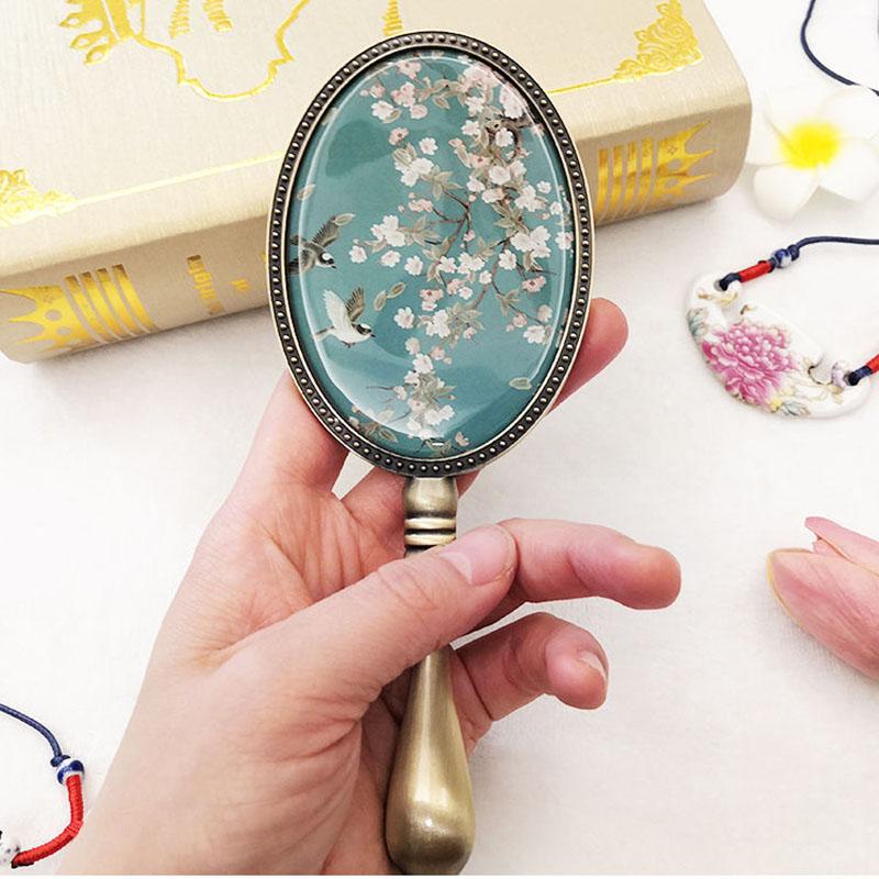Buy European Style Women Exquisite Oval Mirror Retro Bronze Makeup ...