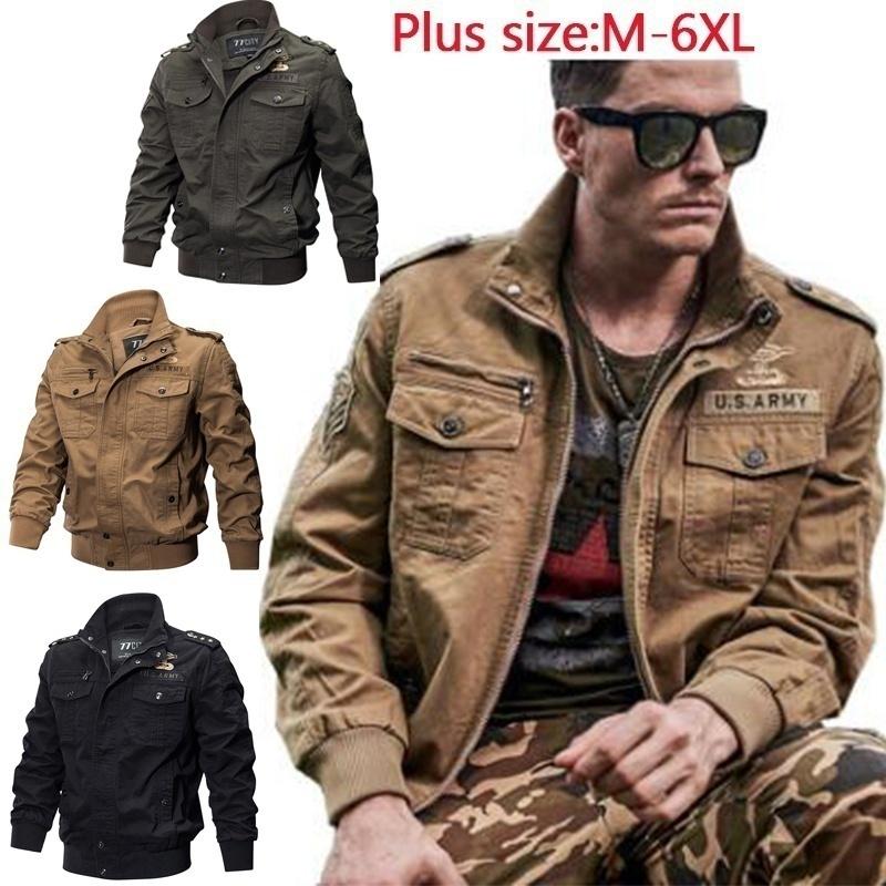 Buy Men's M-6XL Plus Size Jacket Water Wash Army Soldier Cotton ...