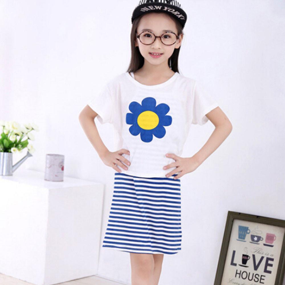 Buy Kids Girls Printing Short Sleeve Tops Stripe Shirt Vest Dress ...