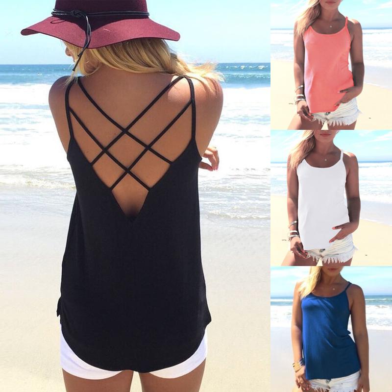 Buy Summer Women's Fashion Casual Deep V Sleeveless Backless Criss ...