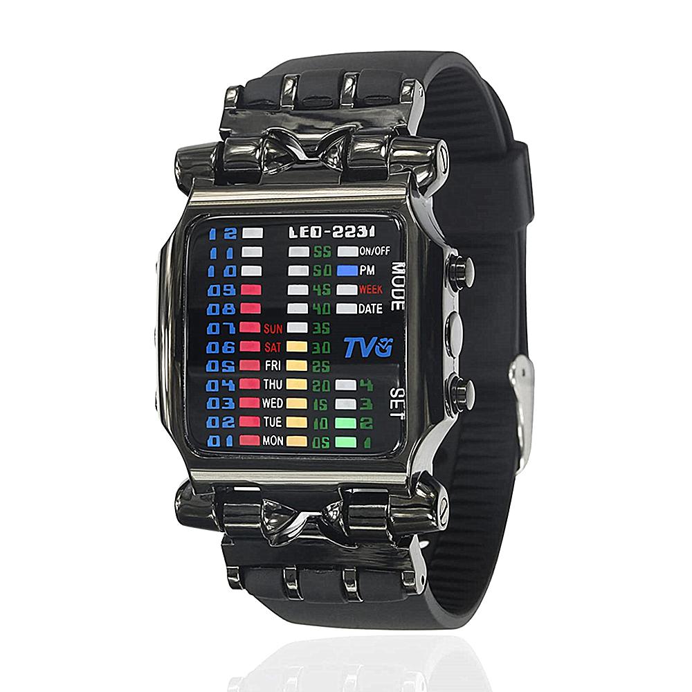 Buy Mens Binary Matrix Blue LED Digital Waterproof Watch with Black ...