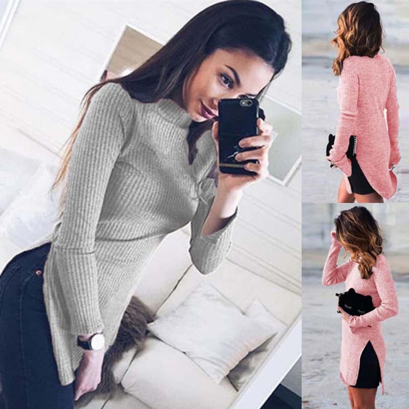 Buy Autumn Women's Sexy Knitted Sweater Slim Pullovers Long Split ...