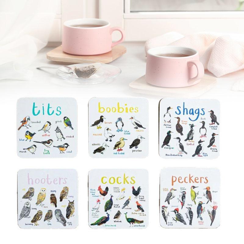 Funny Coasters for Drinks Coaster Set of 6 Bird Pun Coasters Top ...